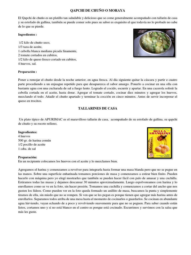 Qapchi de Chuño o Moraya | PDF | Cocina de las Americas | Cocina occidental