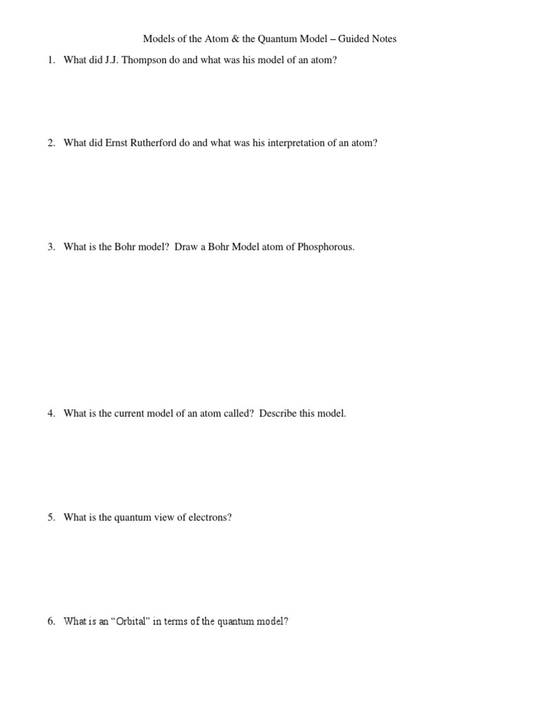 Models of The Atom - Quantum Model Guided Notes | PDF