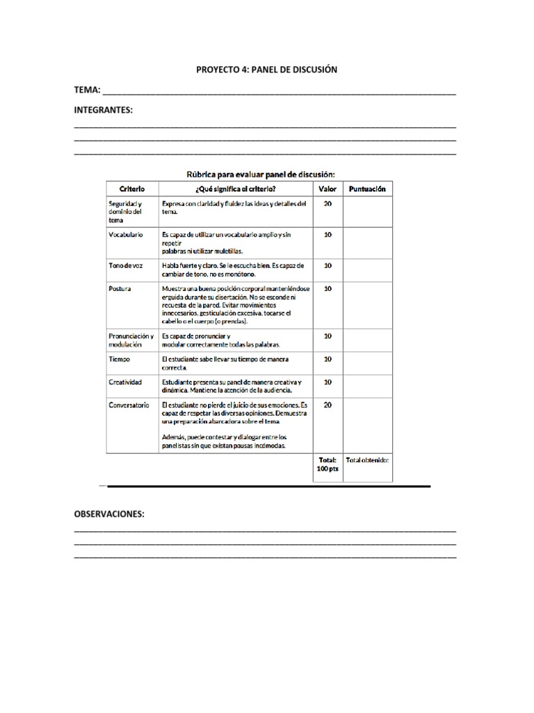 Rubrica para Un Panel de Discusión | PDF