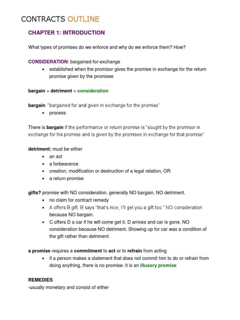 Contracts Outline | PDF | Consideration | Damages