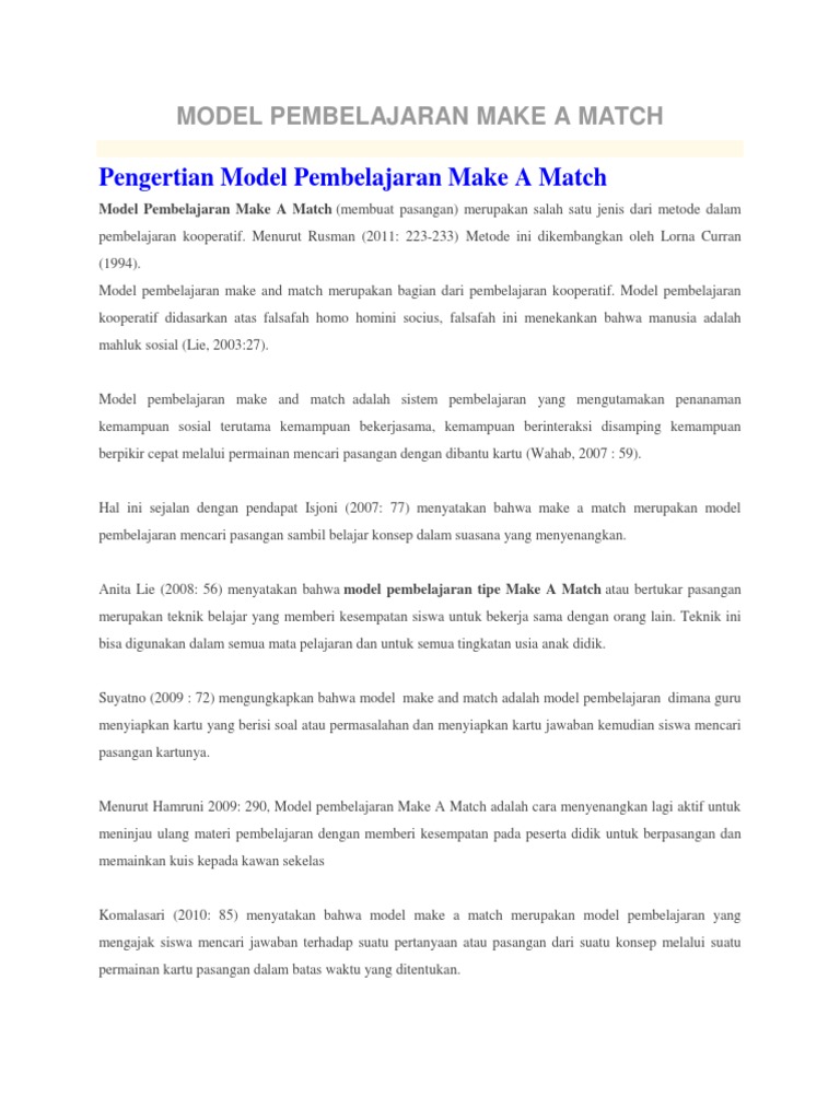 Model Pembelajaran Make A Match | PDF