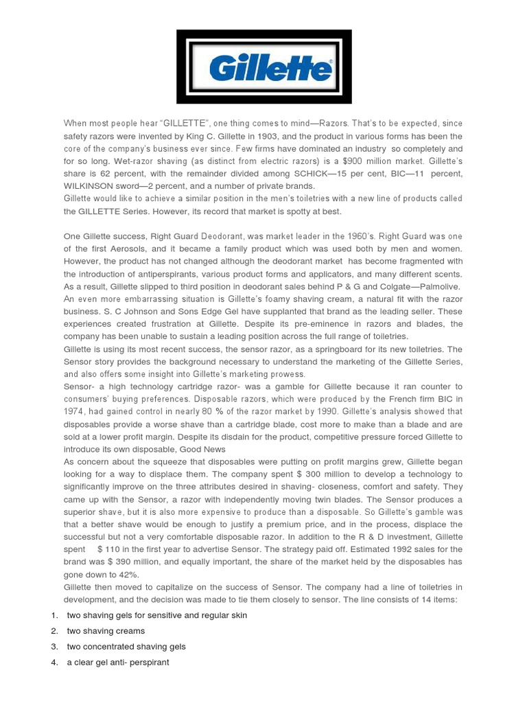 Consumer Behavior Case Study Gillette PDF | PDF | Shaving | Brand