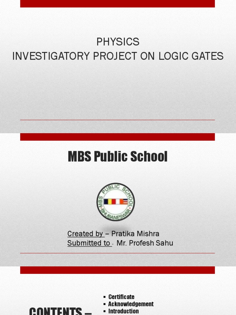 Physics Investigatory Project On Logic Gates | PDF | Logic Gate ...