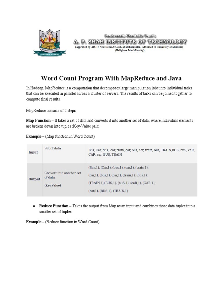 Word Count Program With Mapreduce And Java Pdf Map Reduce Apache