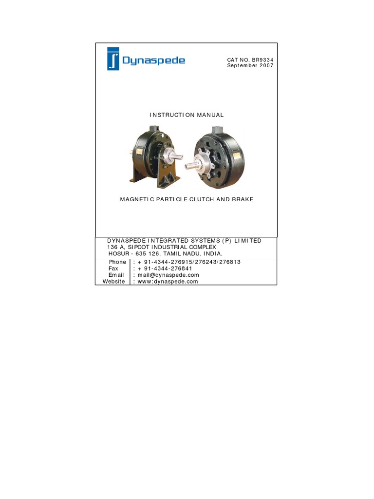 Dynaspede Brake Specs PDF | PDF | Electric Motor | Inductor
