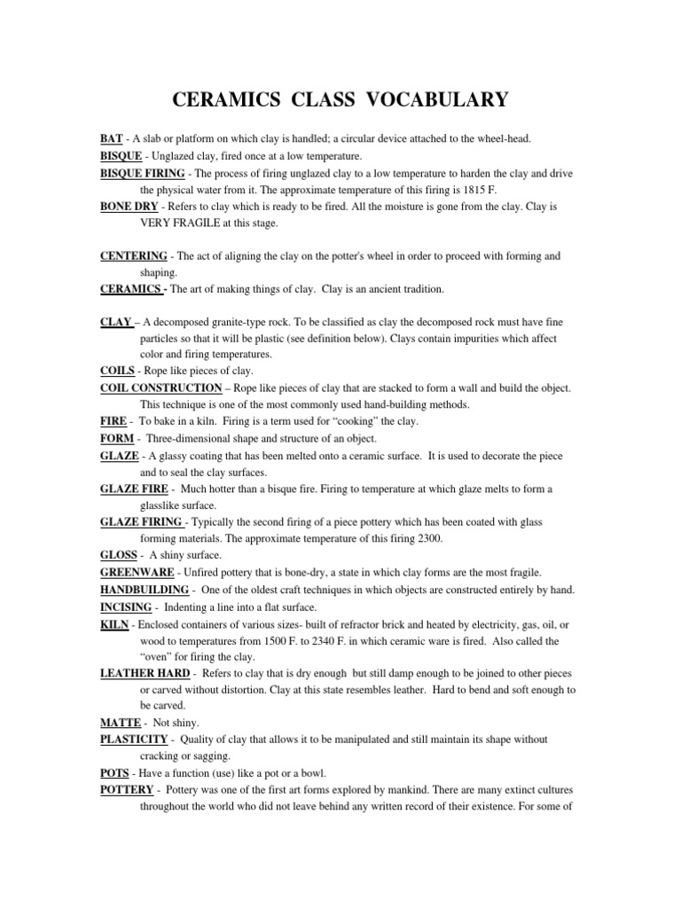 Ceramics Vocabulary!!!! | Download Free PDF | Pottery | Clay