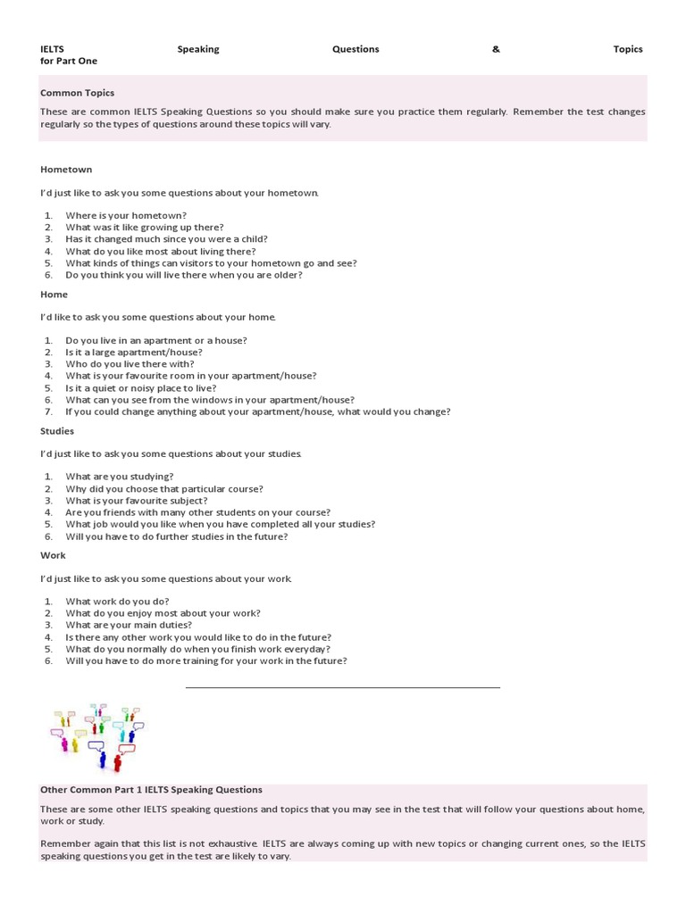 IELTS SPEAKING Sample Questions | PDF | Eating | Crime & Violence