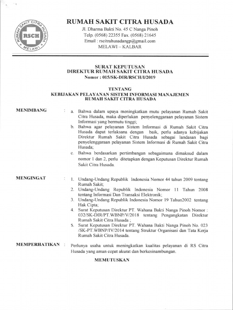 SK Kebijakan Simrs | PDF