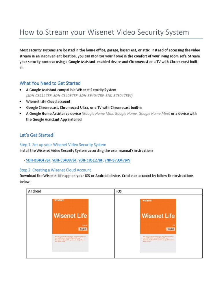Stream Wisenet Security via Google Home | PDF | Mobile App | Personal ...