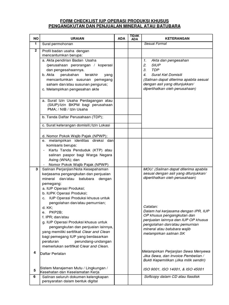 Ceklist Iup Opk | PDF