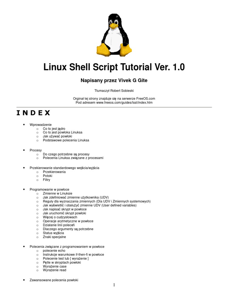 Linux Shell Script Tutorial (Vivek G Gite - Tłumaczył Robert Sobieski) | PDF