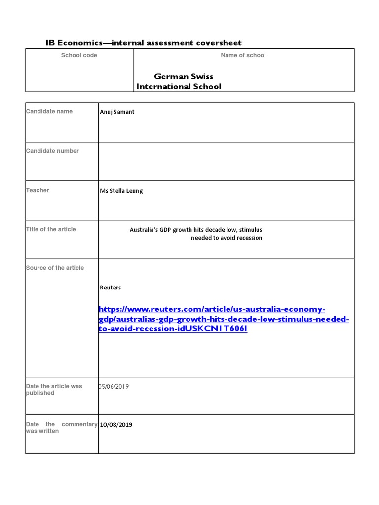 Sample IA Cover Sheet | PDF | Business