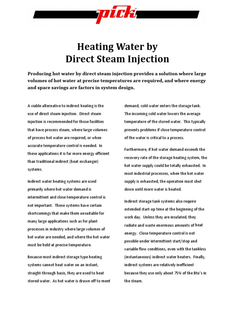 Heating Water by Direct Steam Injection PDF | PDF | Water Heating | Steam