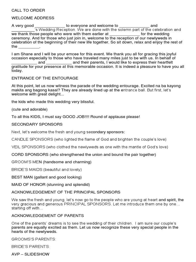 Wed Emcee Script | PDF | Wedding | Rites Of Passage