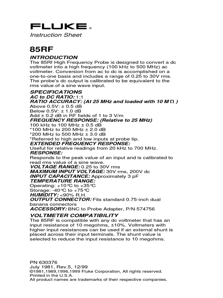 Fluke 85 RF Probe | PDF | Electrical Components | Force