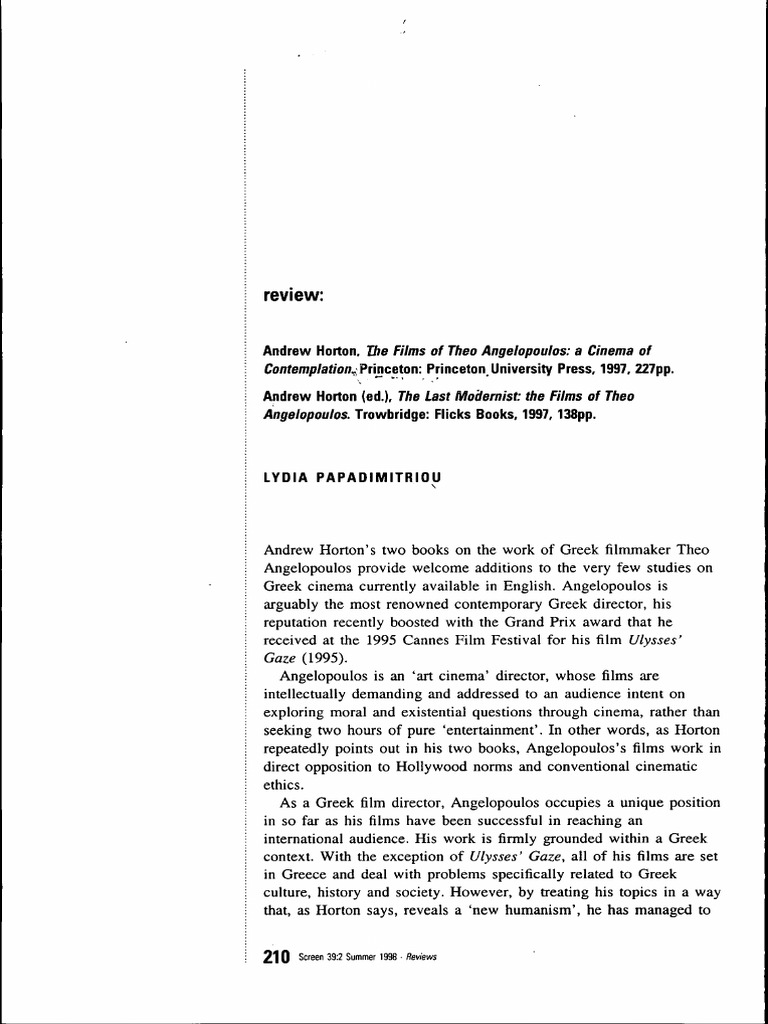 Andrew Horton The Films of Theo Angelopoulos | PDF | Essays | Modernism