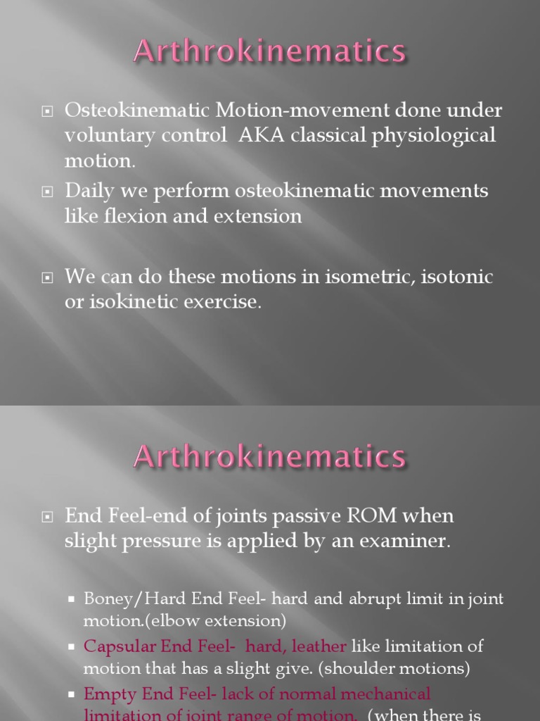 Arthrokinematics and Osteokinematics Overview | PDF | Anatomical Terms ...