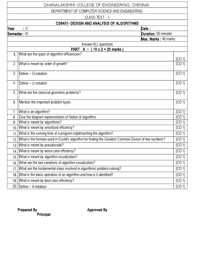 CS8451 - Daa-Ct-1 | PDF | Algorithms | Computer Science