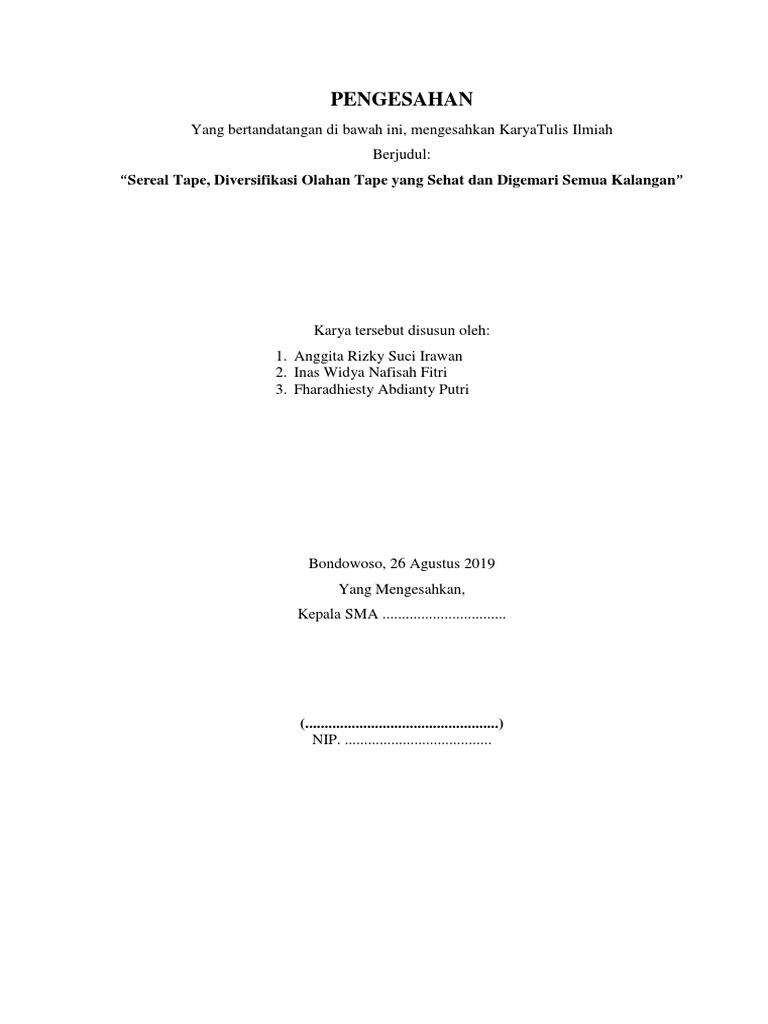 Contoh Lembar Pengesahan KTI | PDF