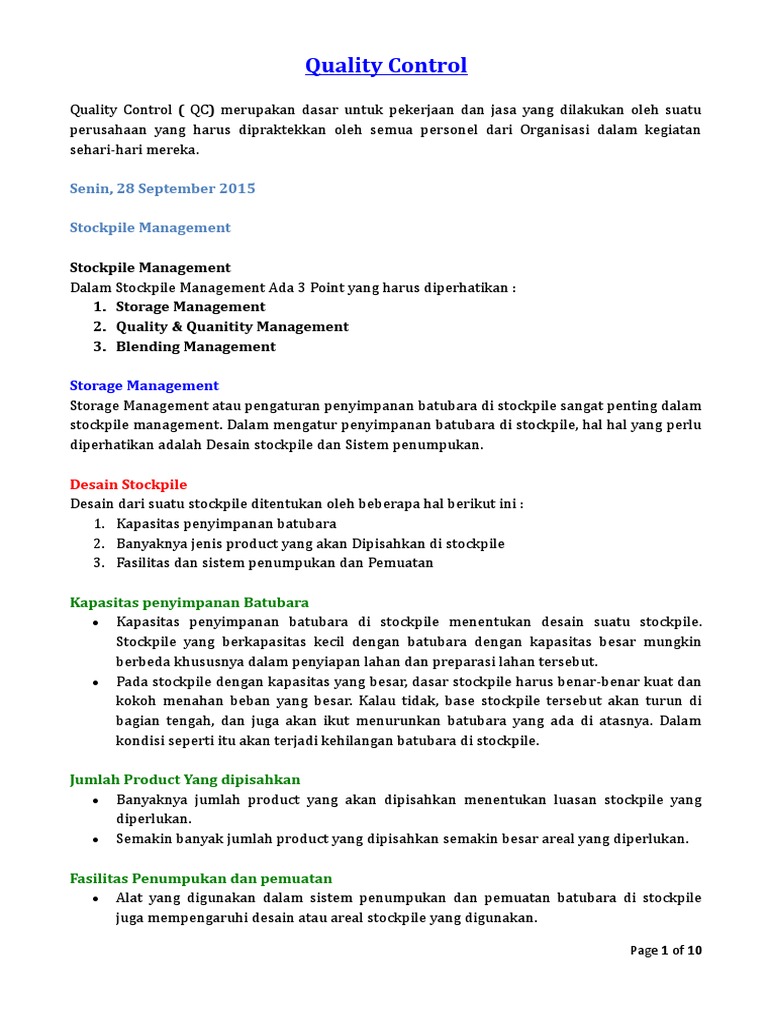 Quality Control Pertambangan | PDF