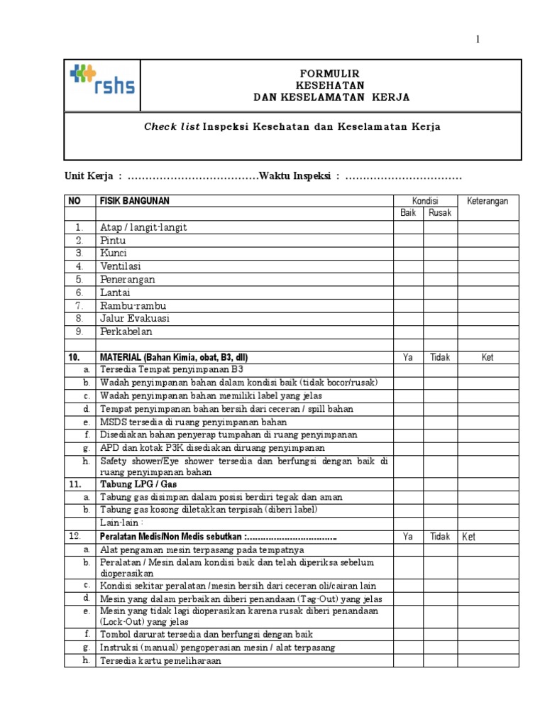 Form Inspeksi Gedung Ke Ruangan | PDF
