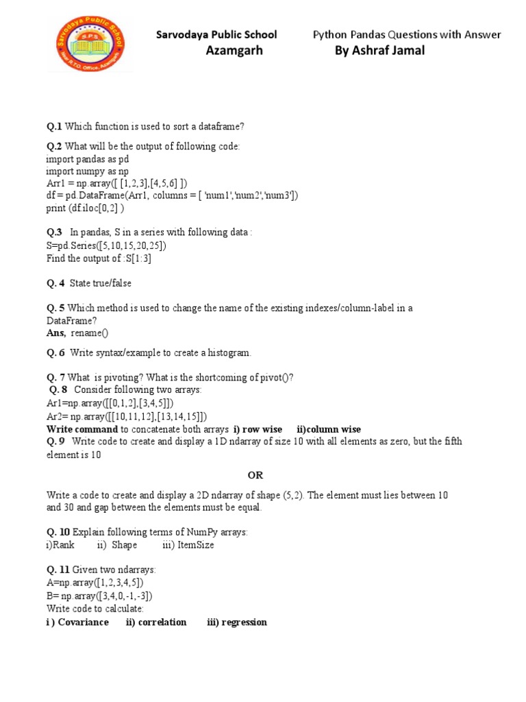 Pandas Question PDF
