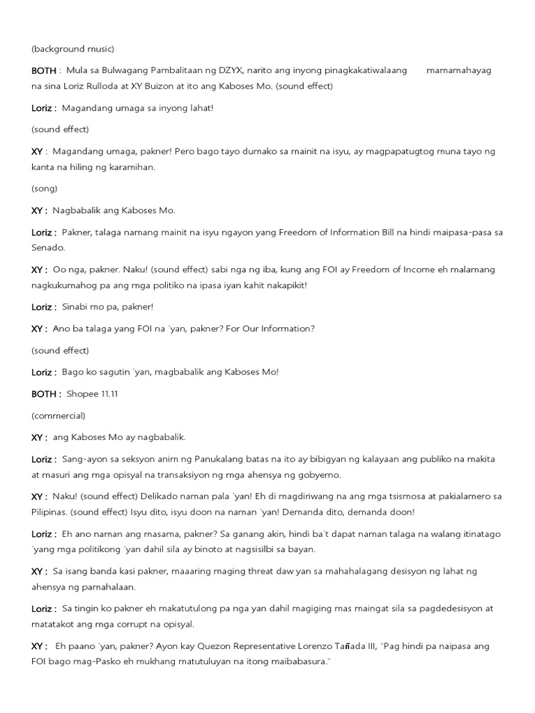 Radio Broadcasting Script | PDF