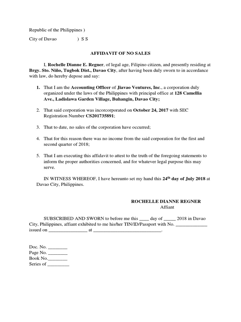 Affidavit of No Sales | PDF