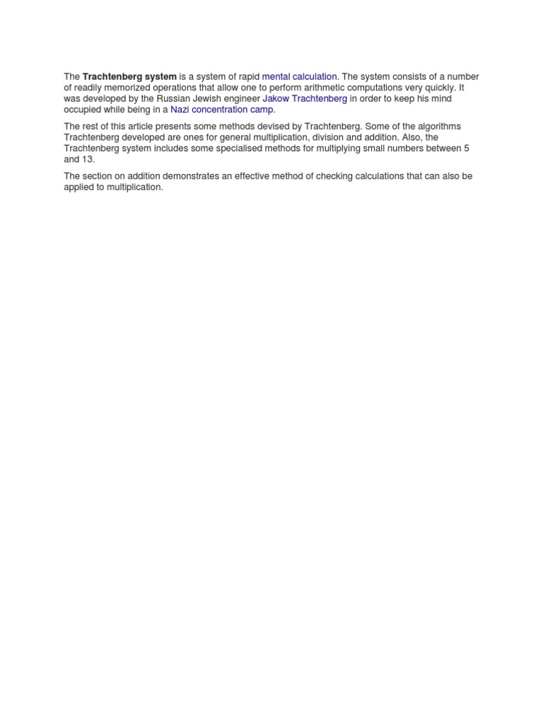 Trachtenberg Method for Rapid Calculation | PDF