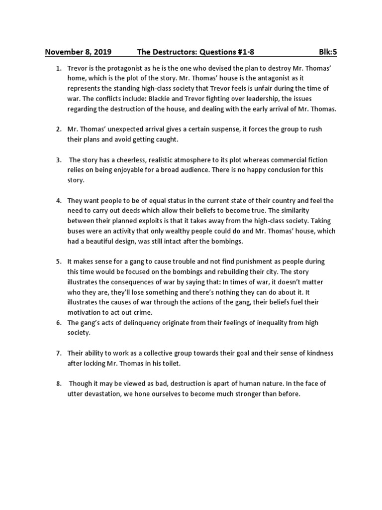 The Destructors, Q 1-8 | PDF