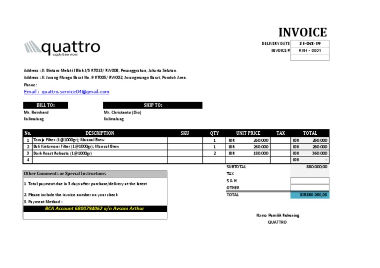 Invoice Kopi Reinhard - 0001 | PDF | Business Documents | Accounting