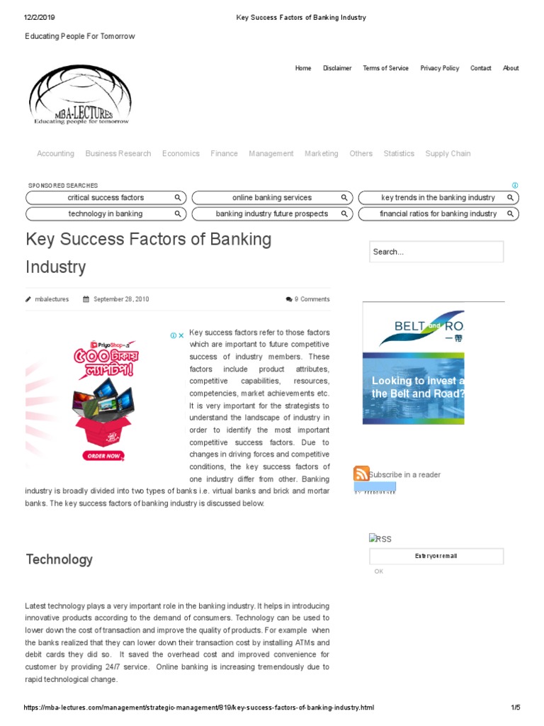Key Success Factors of Banking Industry | PDF | Banks | Automated ...