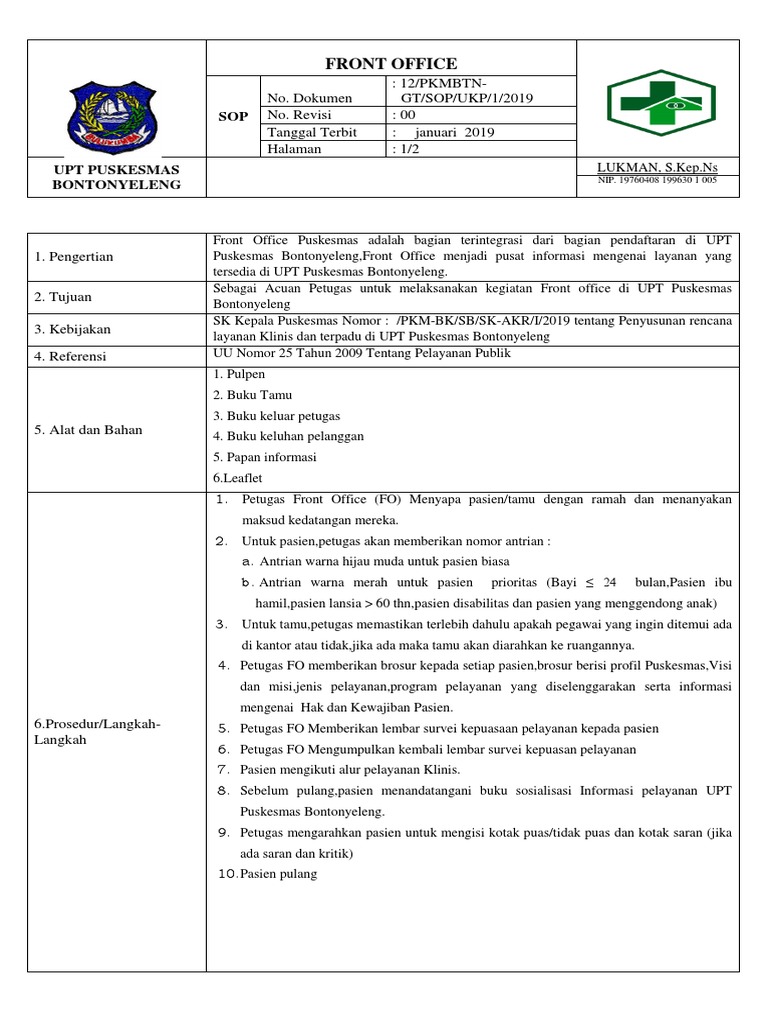 Sop Front Office | PDF