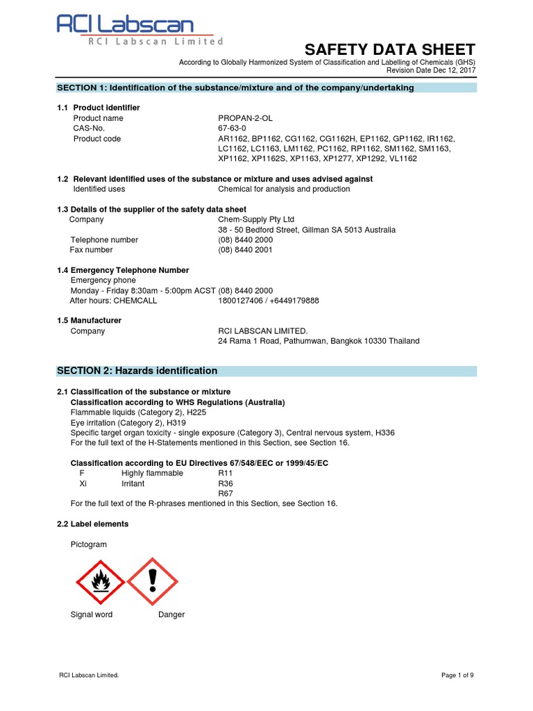 Propan-2-Ol Safety Data Sheet | PDF | Dangerous Goods | Firefighting