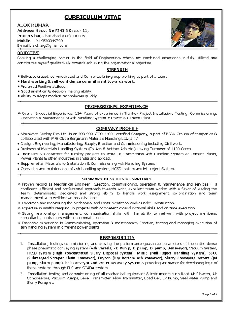 Updated ALOK RESUME PDF | PDF | Fly Ash | Pump