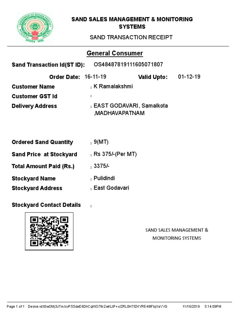 Sand Sales Transaction Receipt | PDF