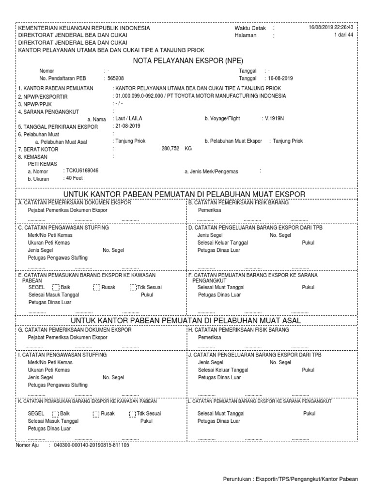 Nota Pelayanan Ekspor Tanjung Priok | PDF | Teknologi & Rekayasa