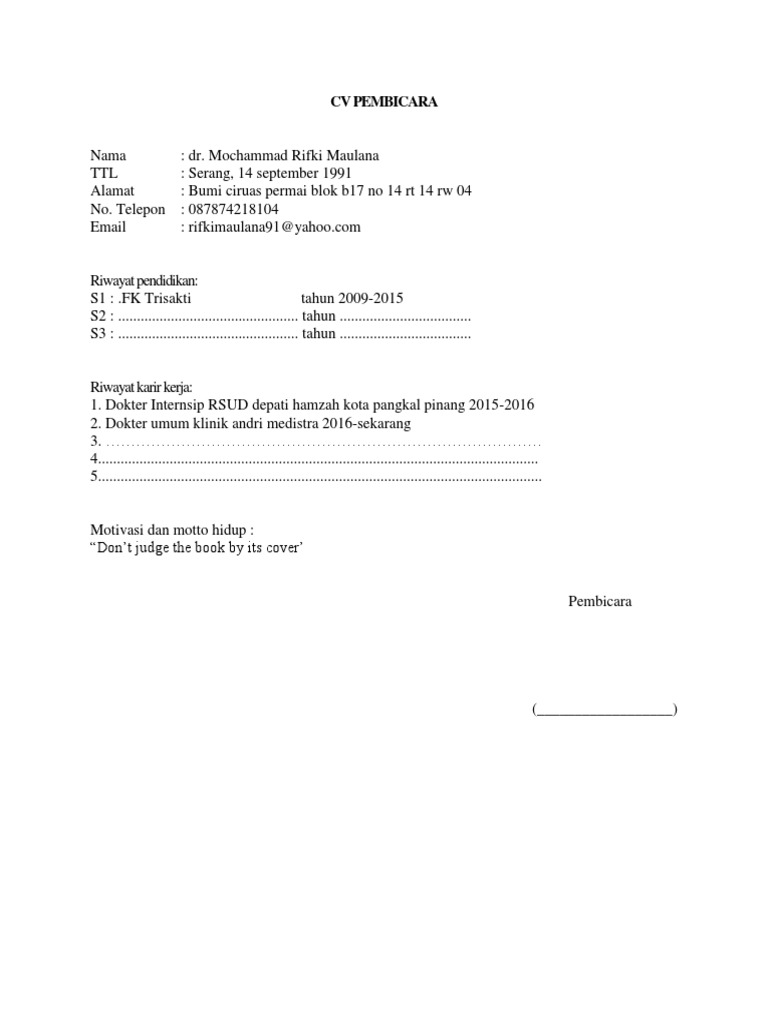 CV Pembicara DR Rifki | PDF