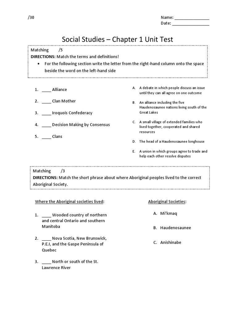Chapter 1 Unit Test | PDF | Iroquois | First Nations