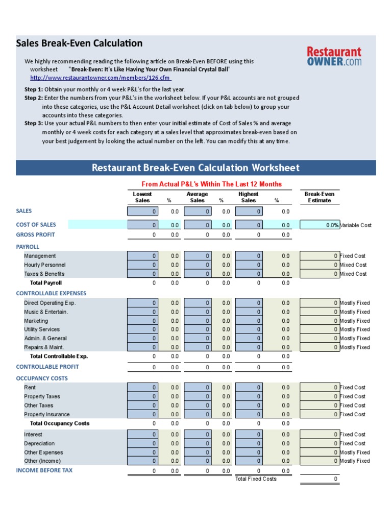 Breakeven Worksheet | PDF | Expense | Income Statement