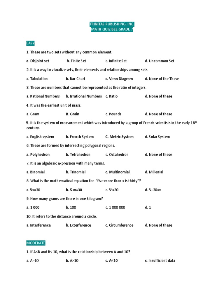Math Quiz Bee Grade 7 | PDF | Area | Ratio Math Quiz Bee Grade 7 | PDF | Area | Ratio