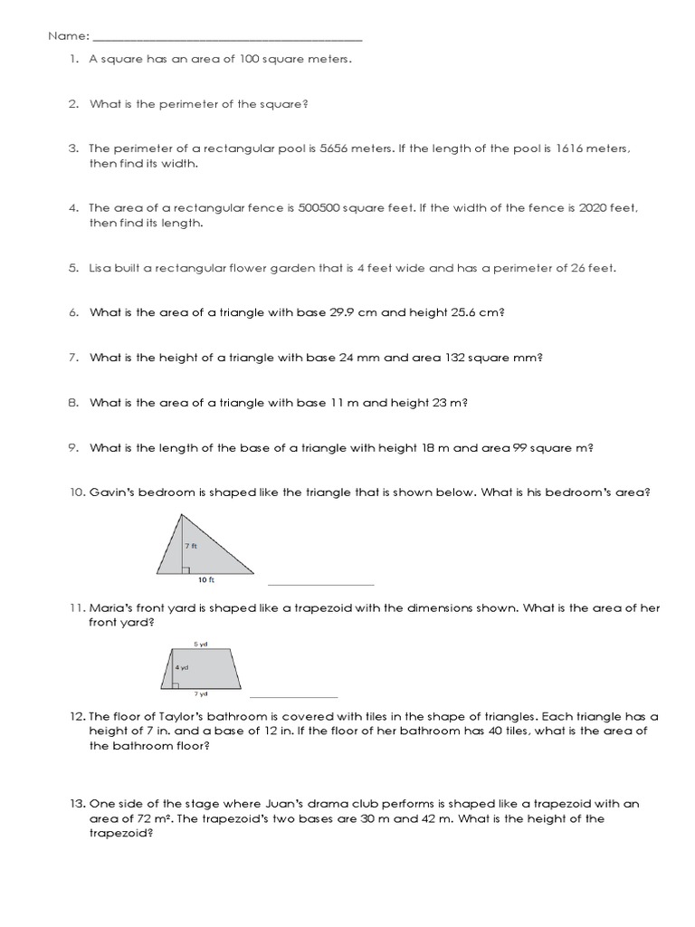 Area and Perimeter Work Sheet | PDF | Area | Rectangle