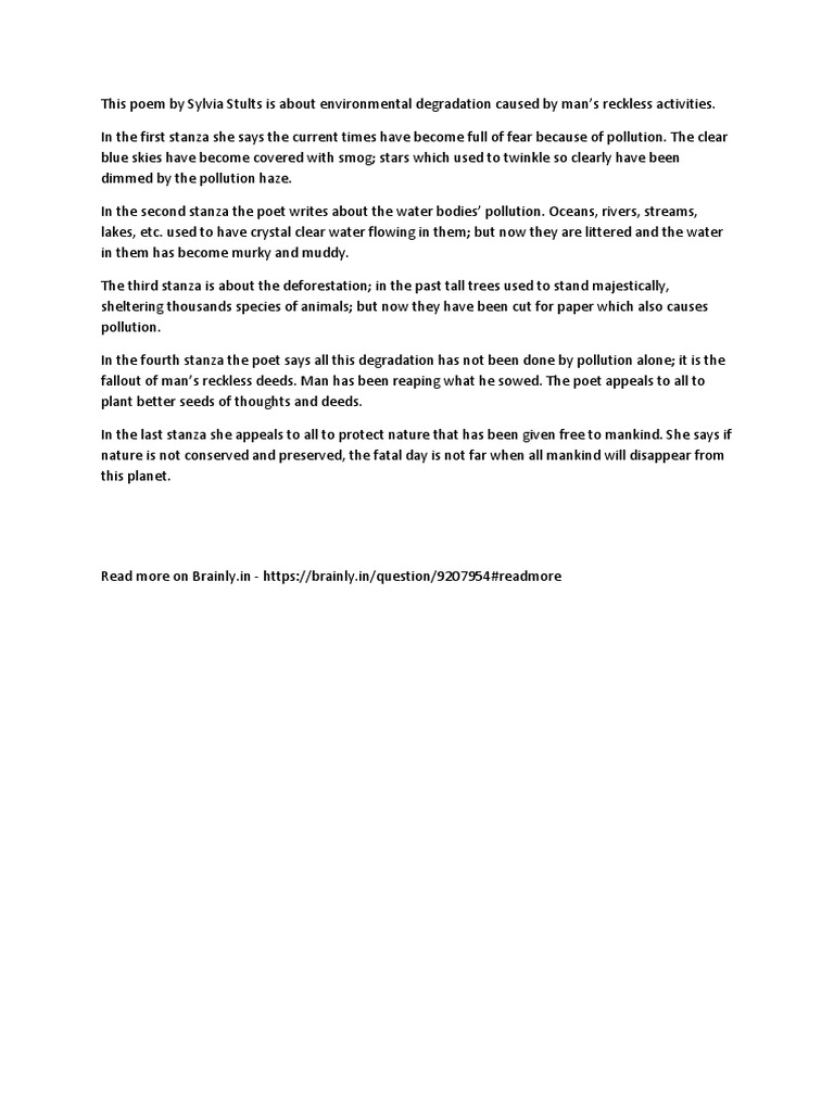 This Poem by Sylvia Stults Is About Environmental Degradation Caused by ...