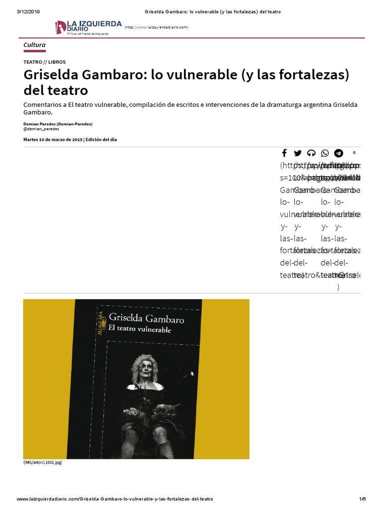 Griselda Gambaro - Lo Vulnerable (Y Las Fortalezas) Del Teatro | PDF ...
