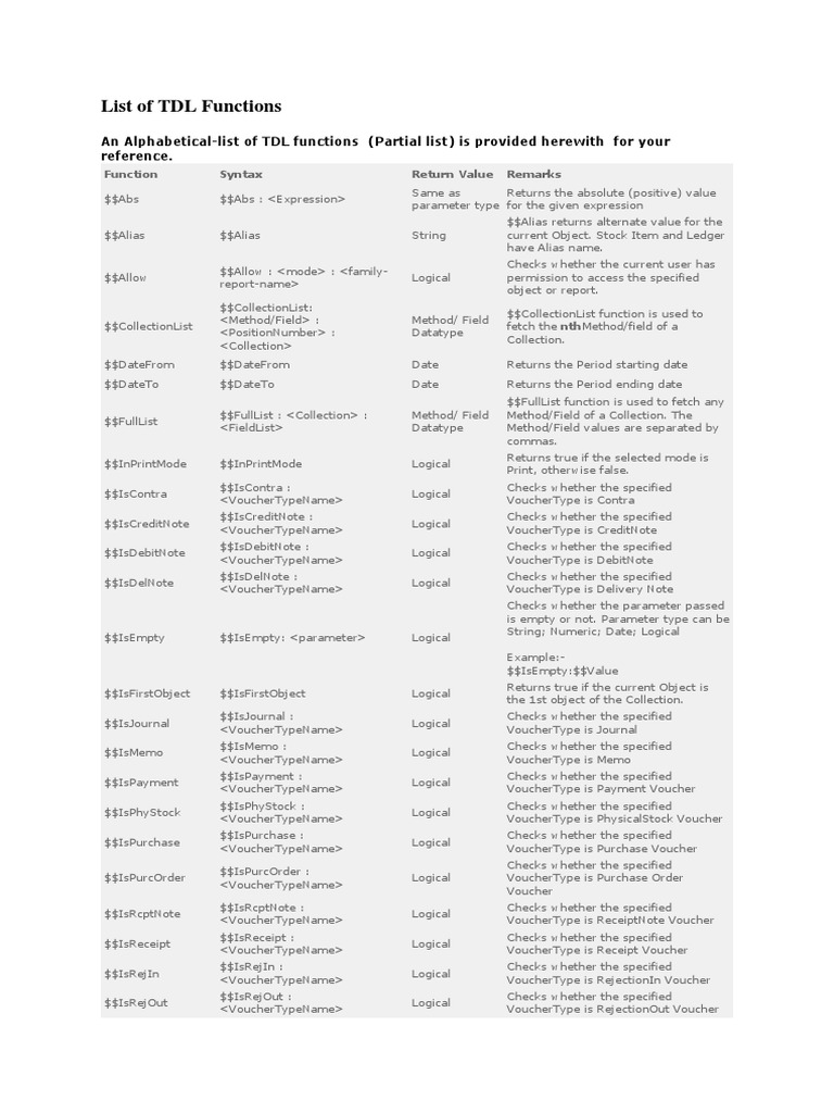 TDL Functions | PDF | Programming Language | Source Code