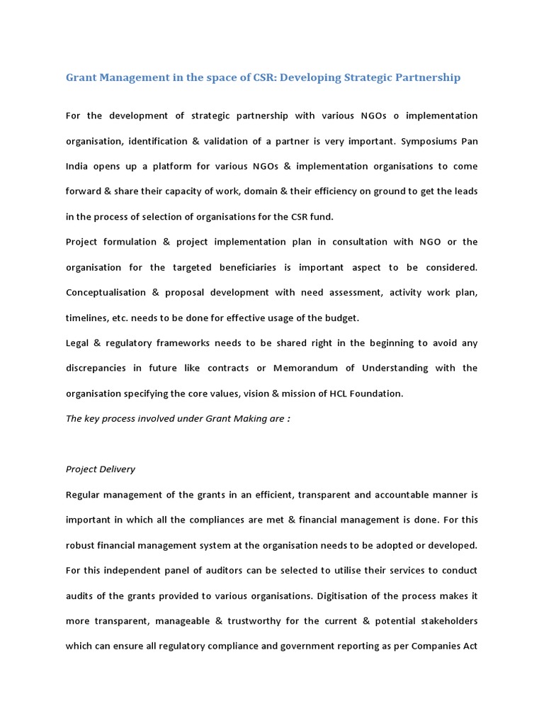 CSR Grant Management Strategies | PDF | Non Governmental Organization ...