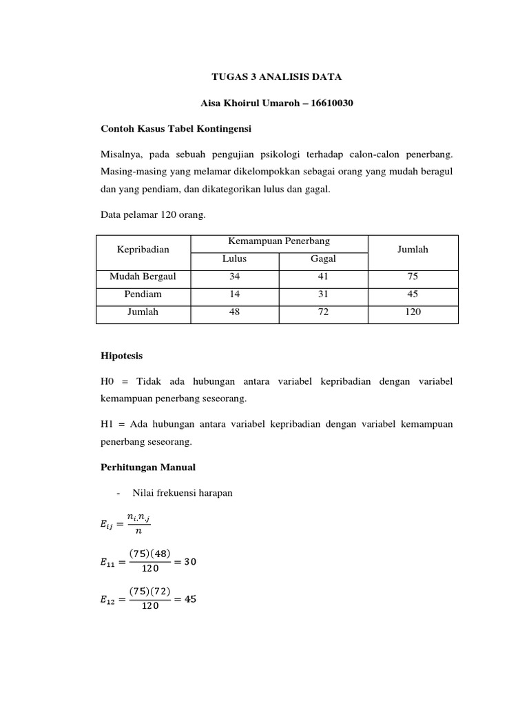 Contoh Tabel Kontingensi 2x2 Statistika | PDF