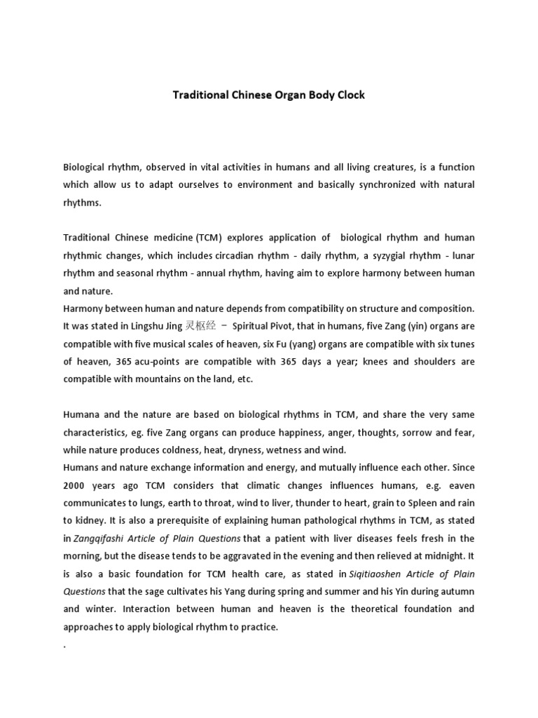 24 Hours Cycle | PDF | Traditional Chinese Medicine | Circadian Rhythm
