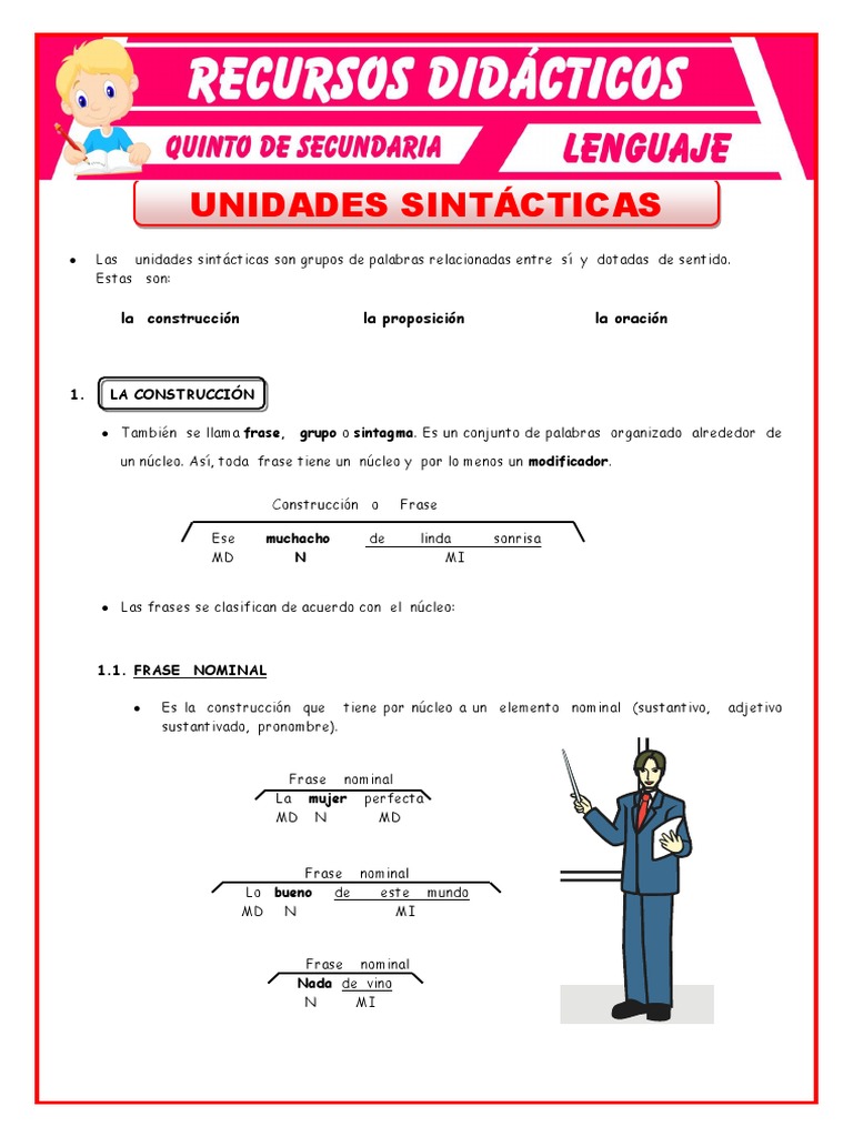 Las Unidades Sintácticas para Quinto de Secundaria | PDF | Oración ...