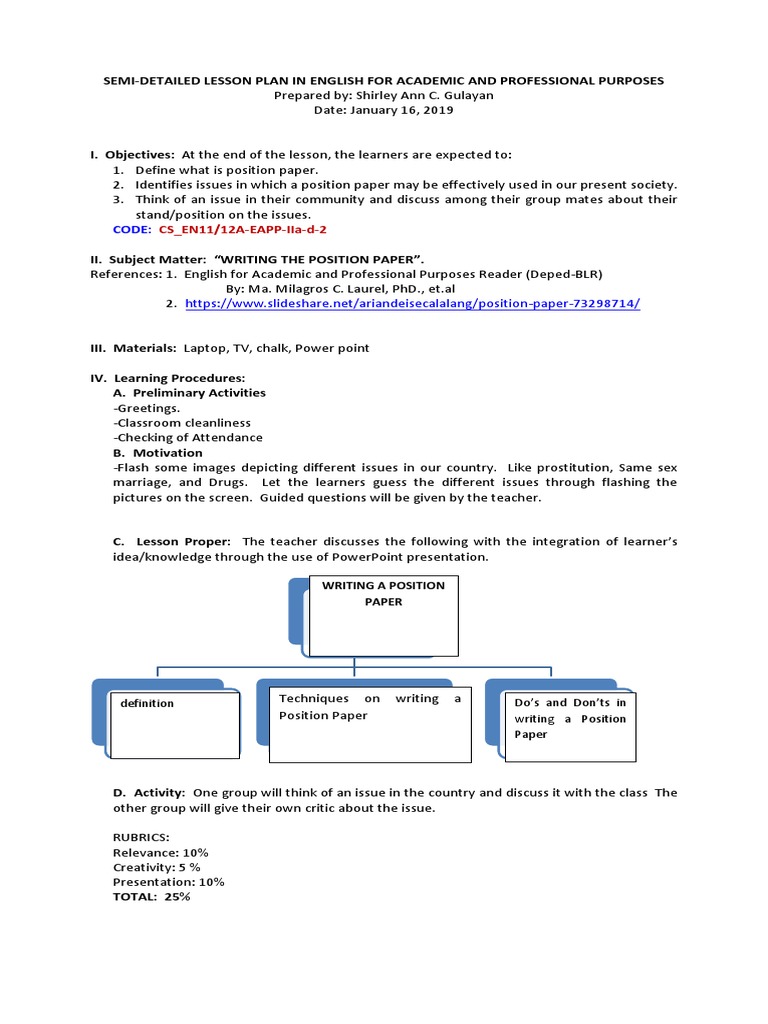 Lesson Plan in Eap 8 | PDF | Lesson Plan | Epistemology